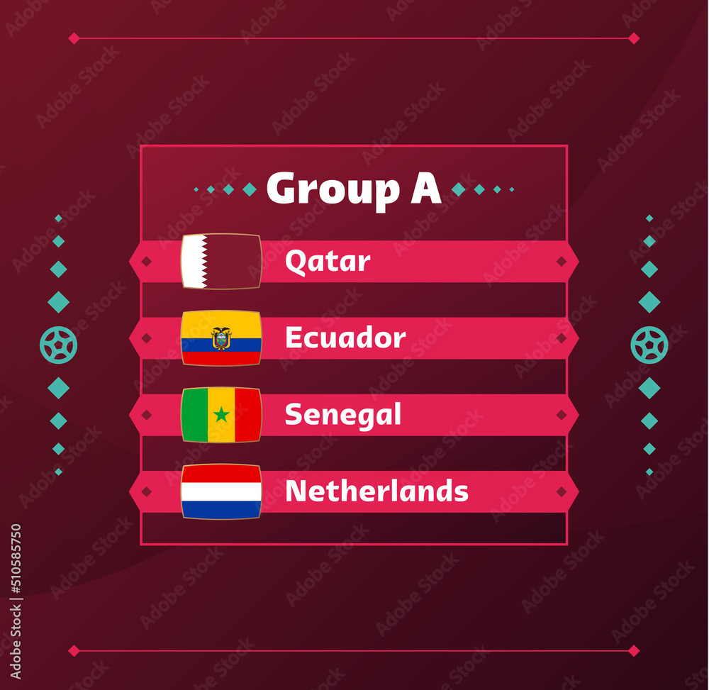 World football 2022 Group A. Flags of the countries participating in ...