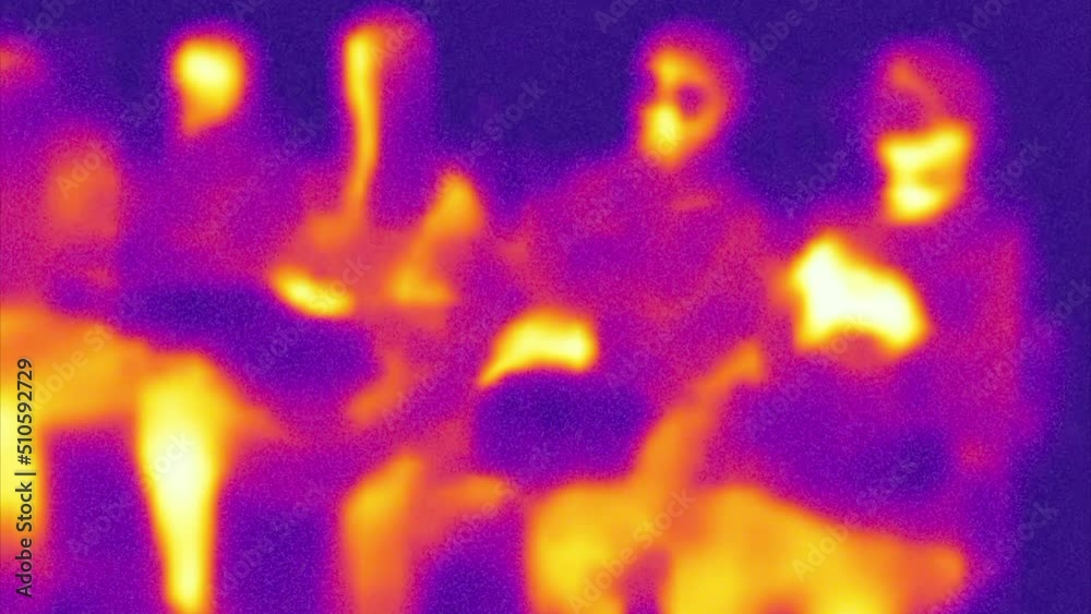 People in transport. Broadcasting from thermal imager device. Human ...
