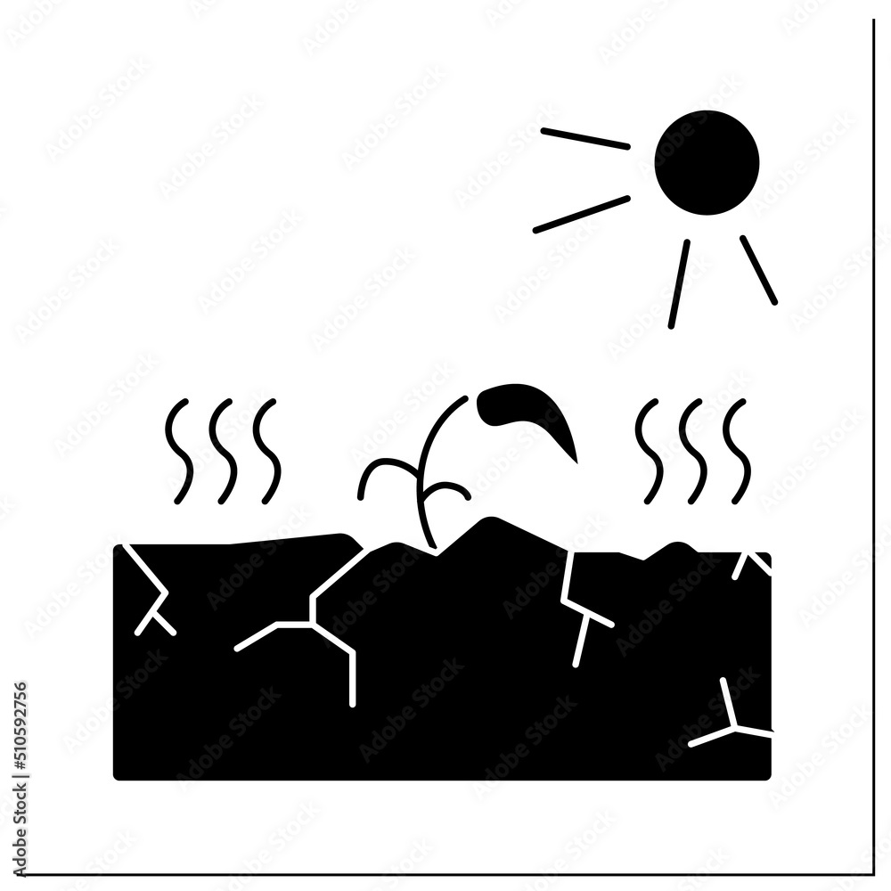 Soil eruption glyph icon. Plant suffering drought and land degradation ...