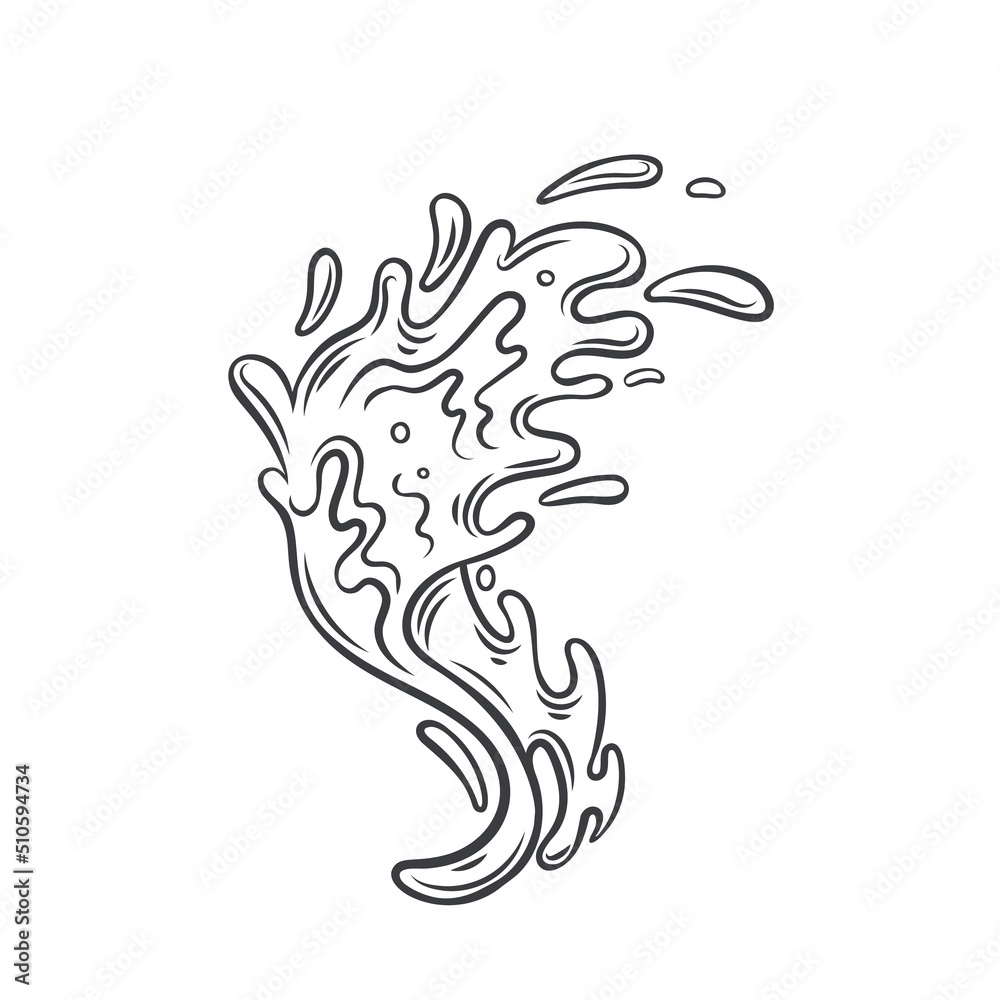 Ocean wave. Outline monochrome sea wave tide splash, splash water ...