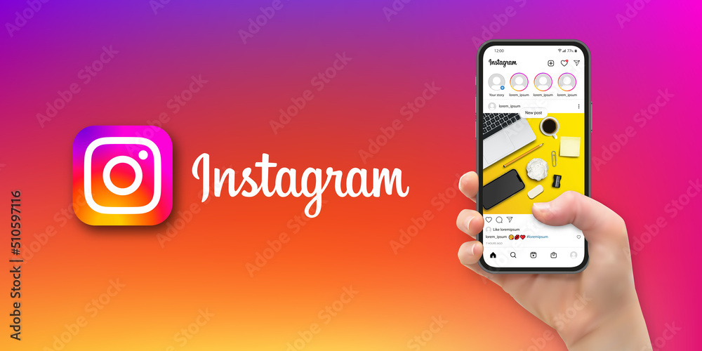 Woman hand holding and touching smartphone screen with Instagram ...