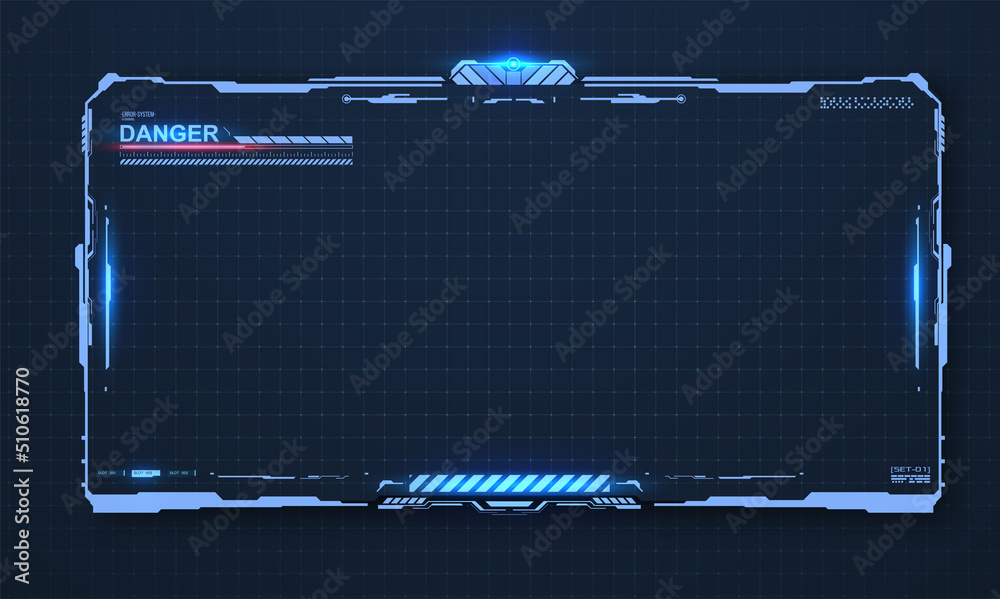 A futuristic-style game frame on an isolated background. Cyber tech ...