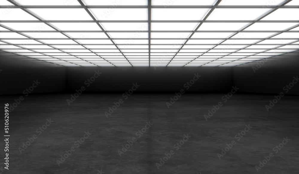 Modern empty hall room or open space with concrete floor, black wall ...