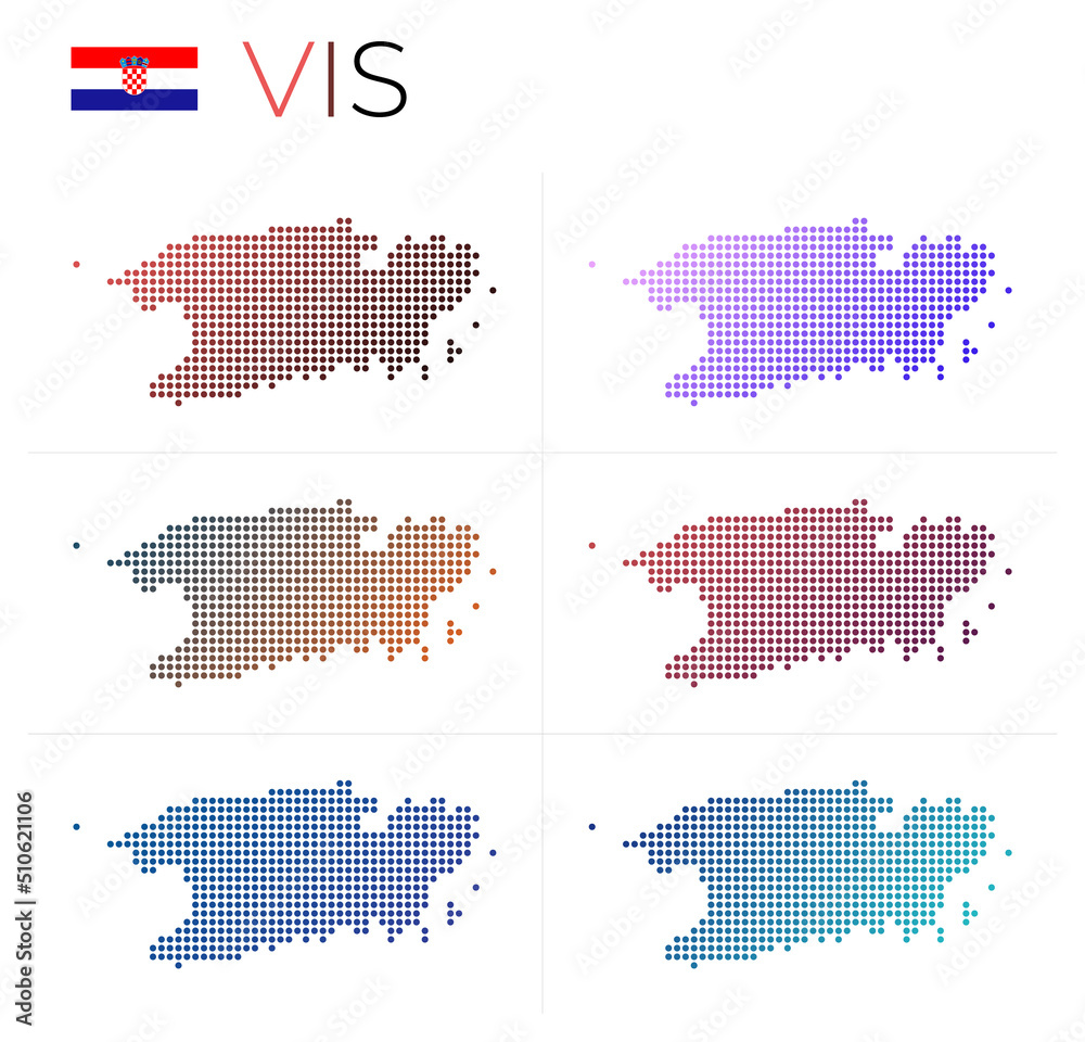 Vis dotted map set. Map of Vis in dotted style. Borders of the island ...