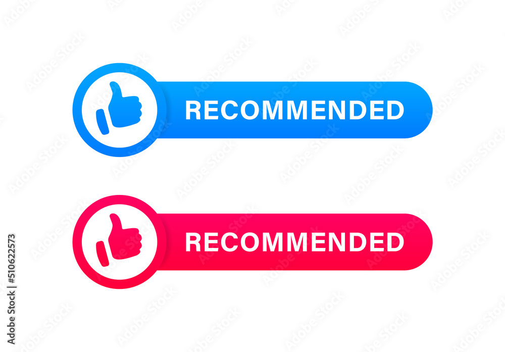 Recommended label banner sign with thumbs up or like icon, recommend ...