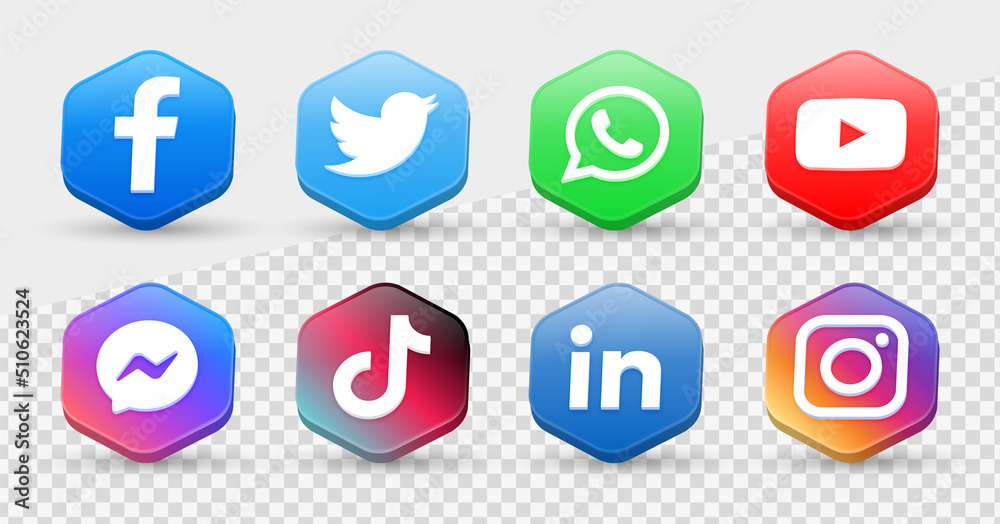 Social media 3d icons. social network 3d logo or networking - popular ...
