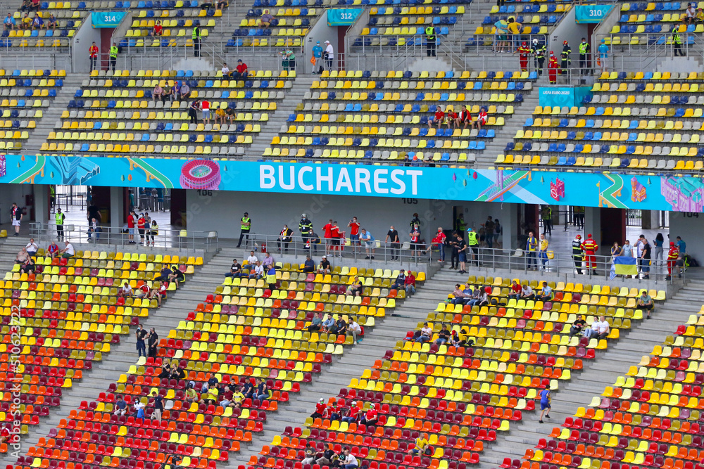 Details of tribunes of the National Arena Bucharest stadium seen during ...