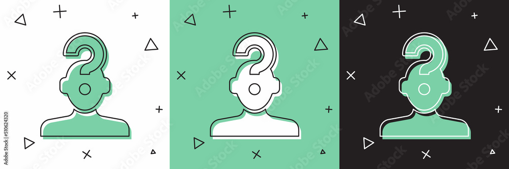 Set Human head with question mark icon isolated on white and green ...