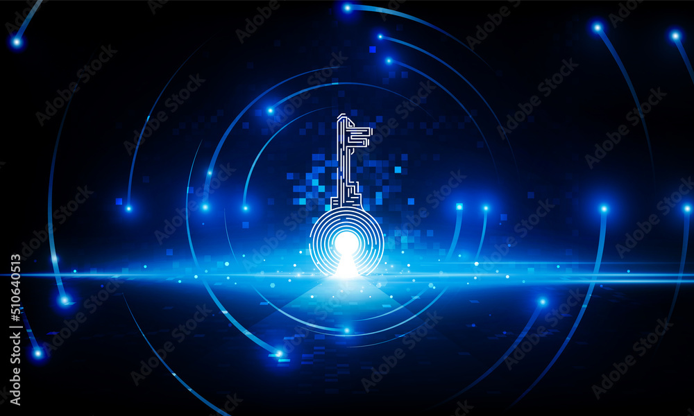 Abstract pixel Key Door open Light out technology and Question mark ...