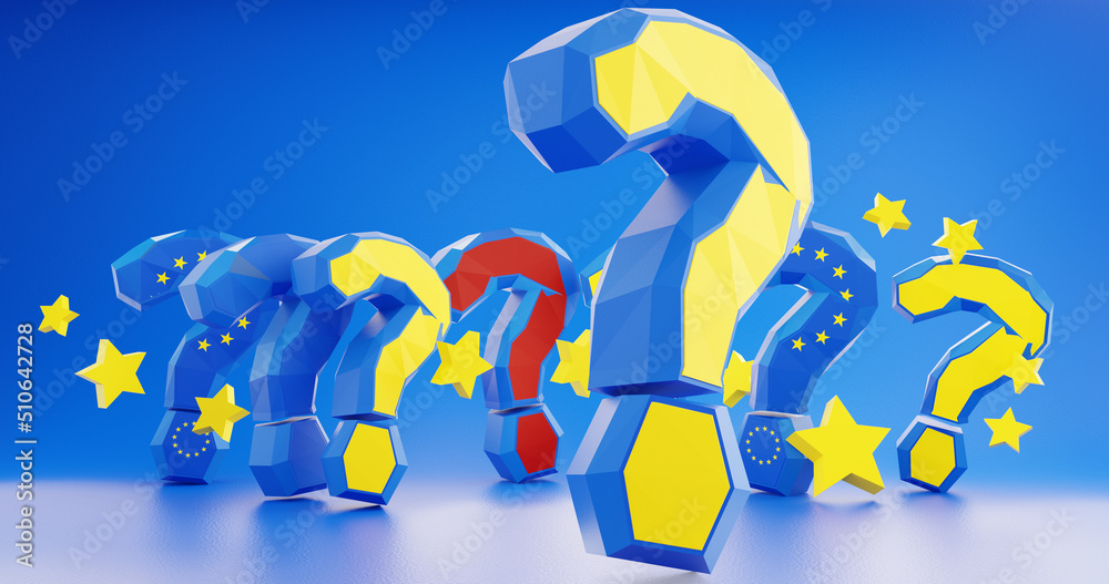 question marks symbol colored as the flag of Europe as background ...