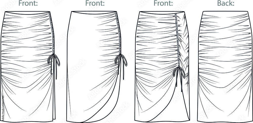 Vetor do Stock: Vector midi skirt with gathering detail fashion CAD ...