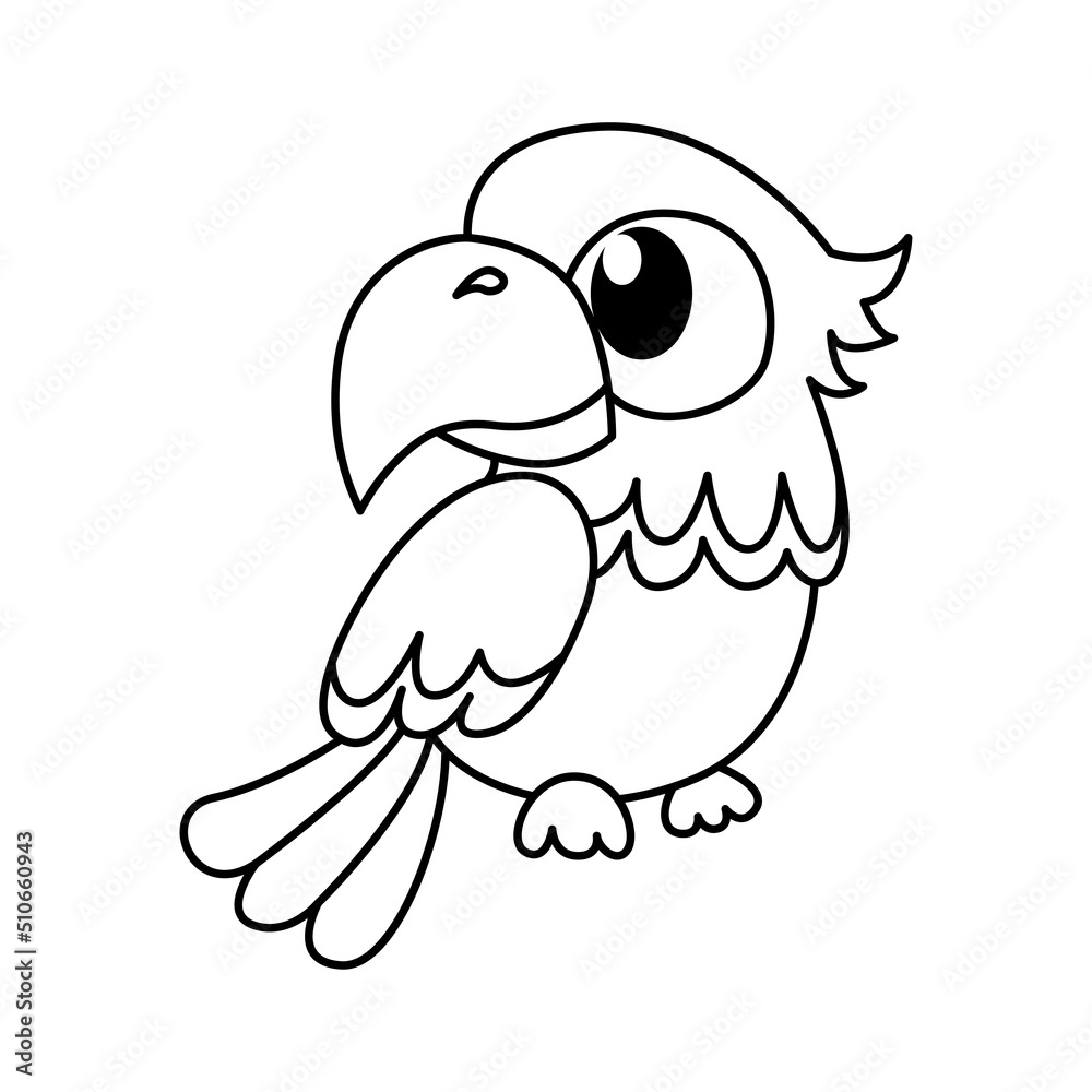 Cute parrot cartoon coloring page illustration vector. For kids ...