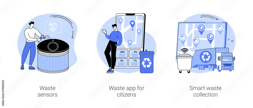 Smart waste management system isolated cartoon vector illustrations se ...