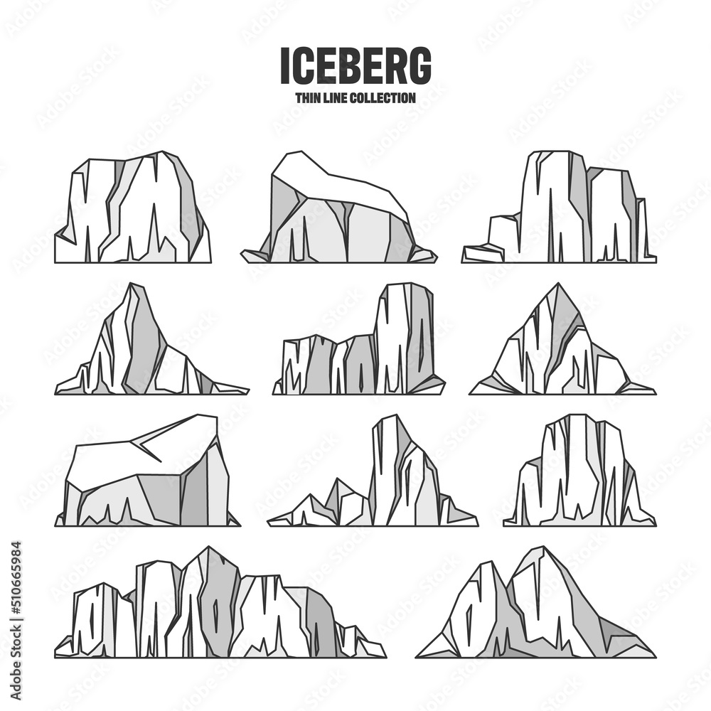 Various floating icebergs. Drifting arctic glacier, block of frozen ...