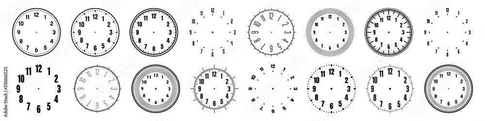 Mechanical clock faces with arabic numerals, bezel. Watch dial with ...
