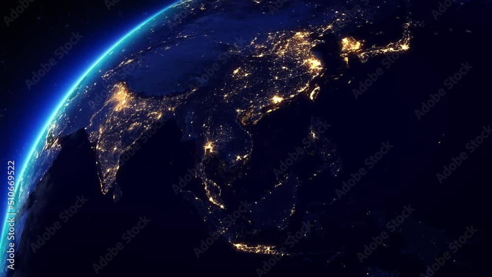 Animation of Earth Seen From Space with City Lights. Space Exploration ...