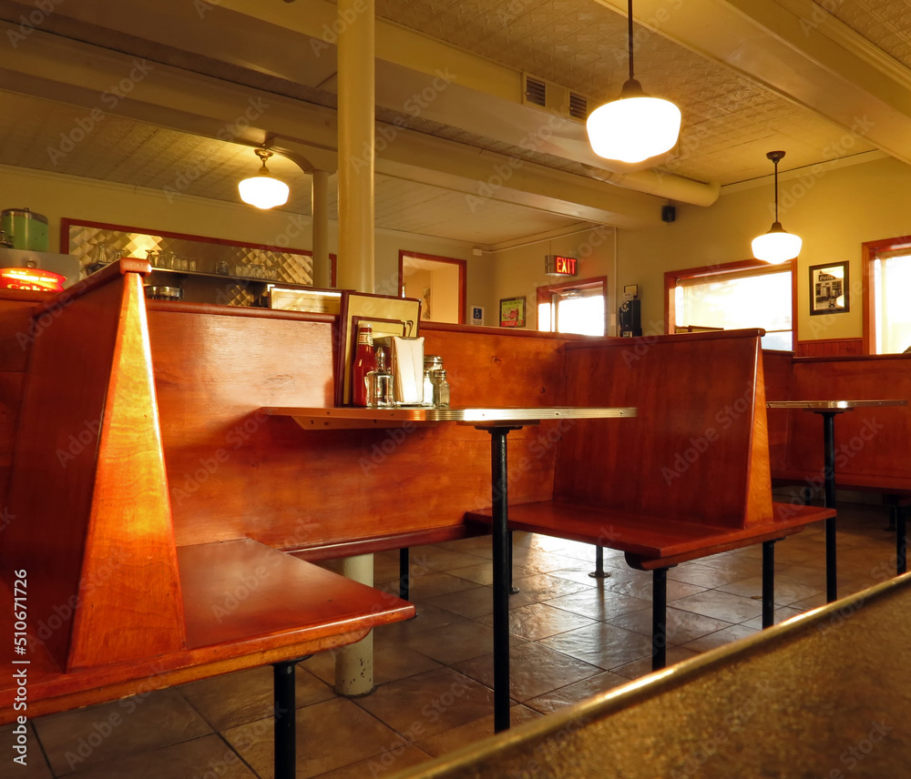 Wooden booths in a 1940s diner. Stock Photo | Adobe Stock