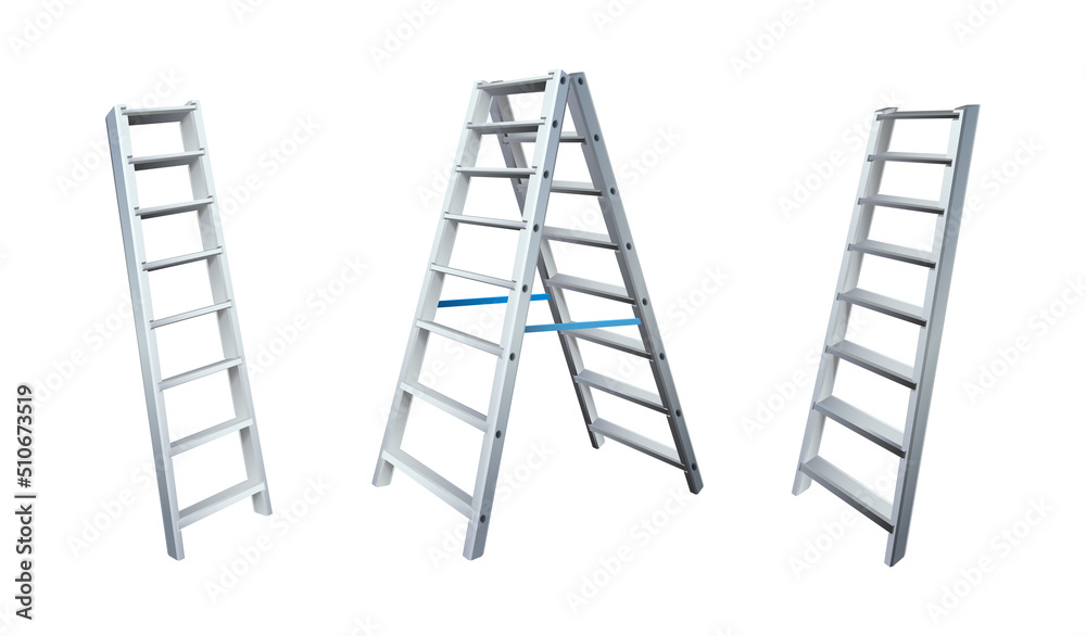3d realistic vector icon illustration. Metal ladder in front and side ...