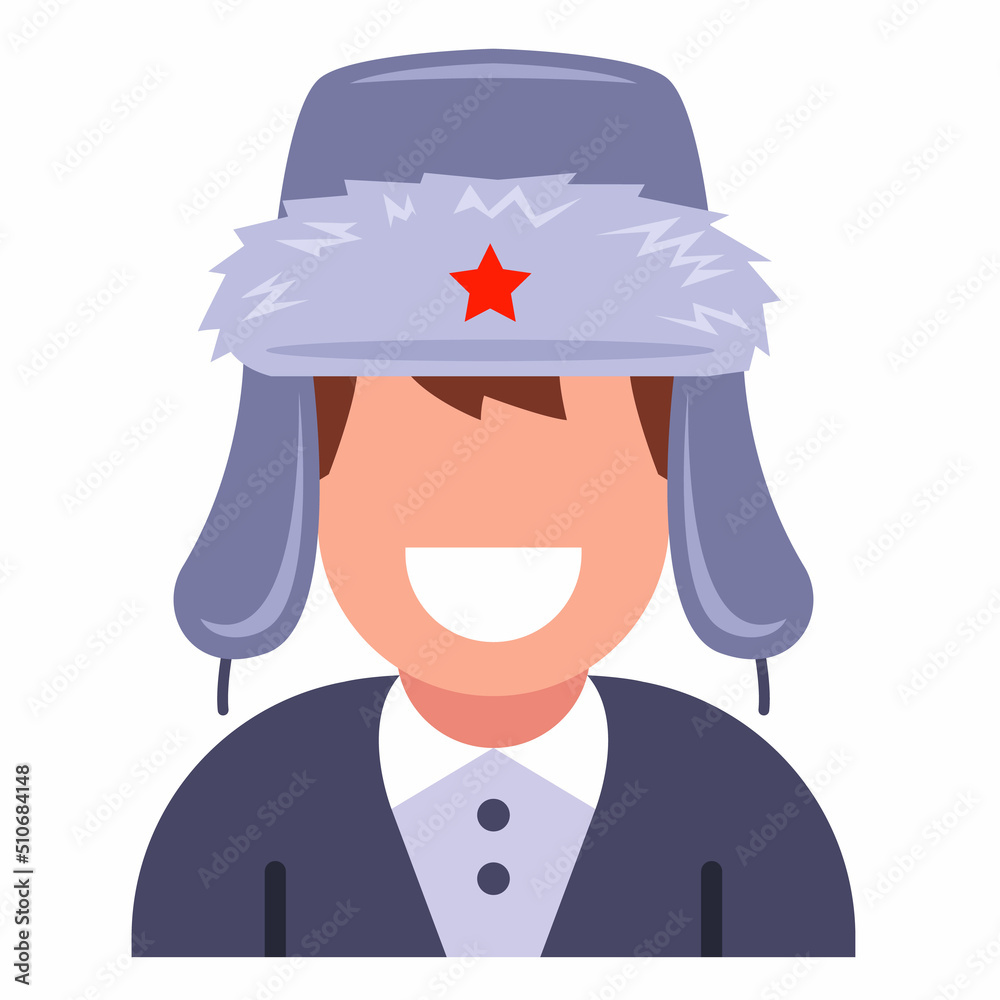 Russian man in a hat with earflaps. stereotype about Russians. flat ...