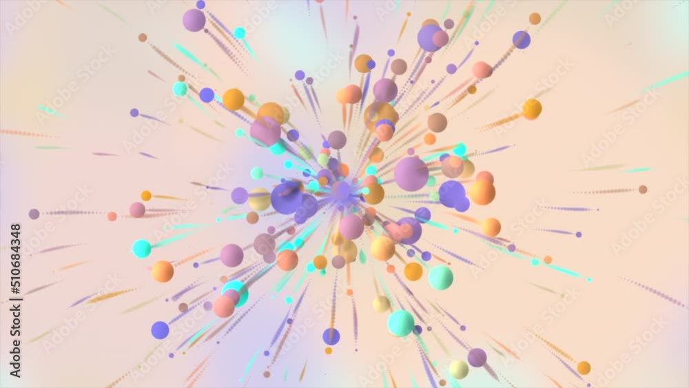 Colorful balls moving from center. Motion. Colorful molecular balls ...