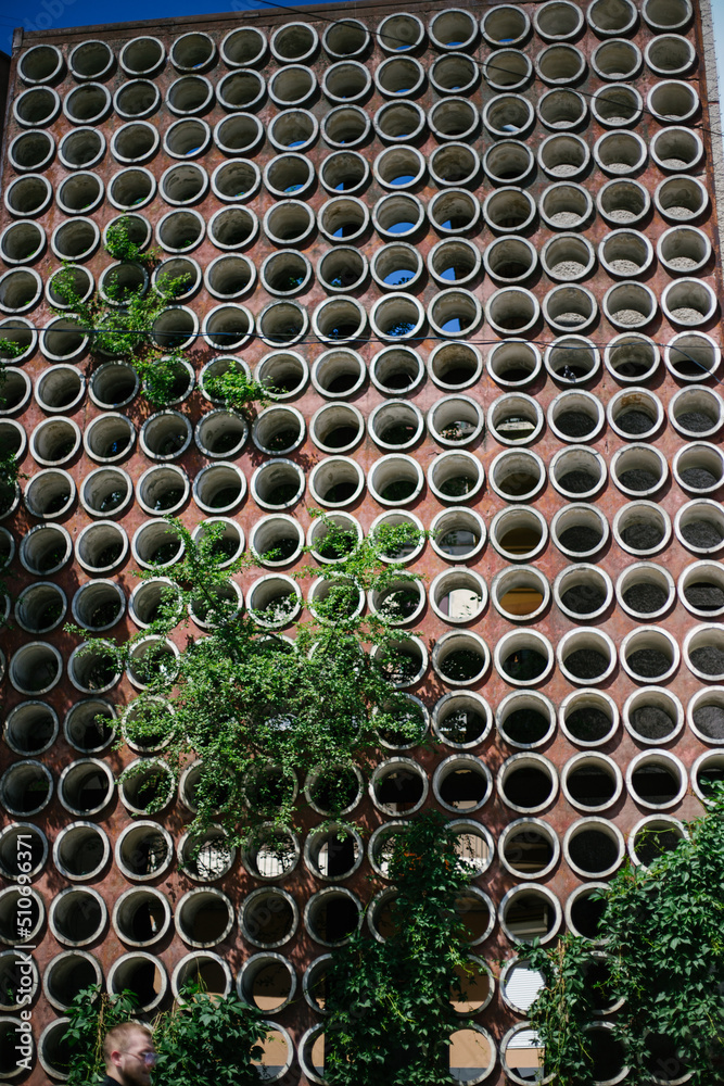 part of a postmodern building built in the Soviet Union. wall with ...