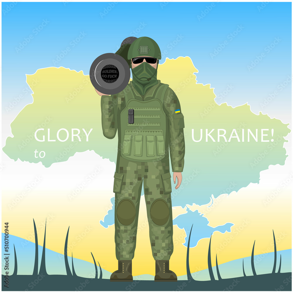 Vector illustration of soldier of the Ukrainian army in camouflage ...