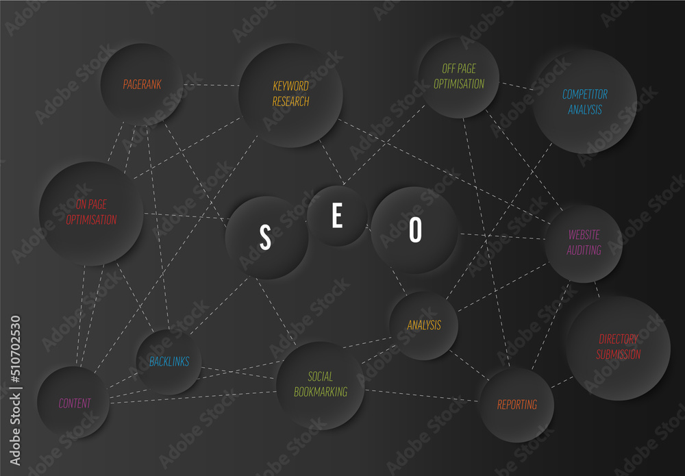 Seo Dark Infographic Schema Diagram Made from Circles Stock Template ...