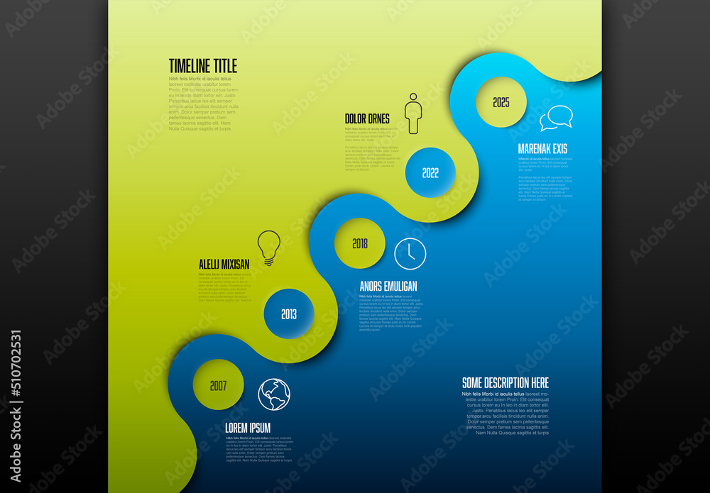 Simple Blue and Green Diagonal Timeline with Some Facts and Icons Stock ...