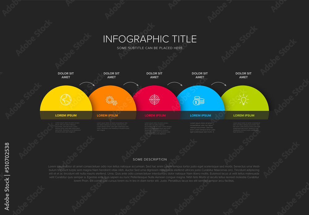Five Circle Steps Elements Template with Stripe and Arrows Stock ...