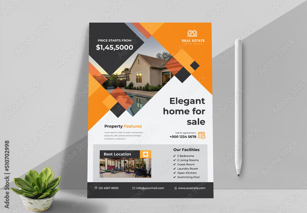 Real Estate Property Flyer Layout Stock Template | Adobe Stock