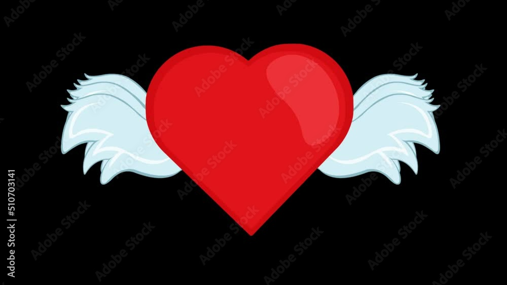 Loop animation of a winged heart, flapping its wings. on a transparent ...