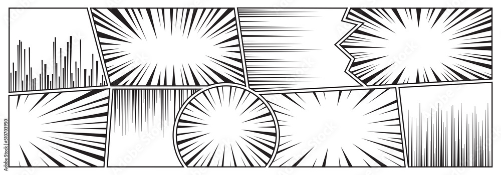 Manga effect vector background, comic speed line set, anime action ray ...