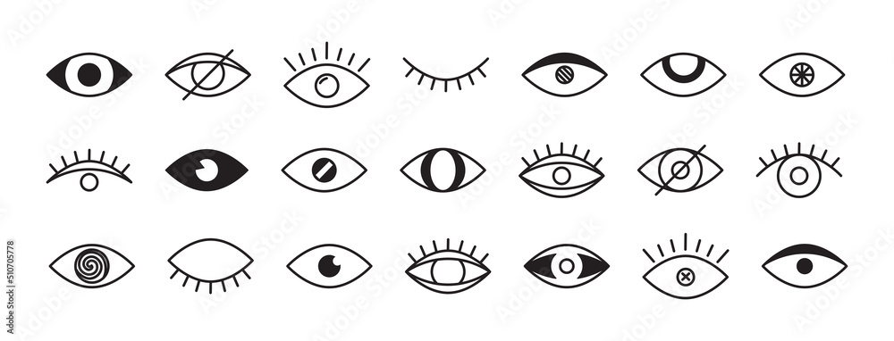 Eye vector icon, sight set, vision symbol, look symbol, see, black ...