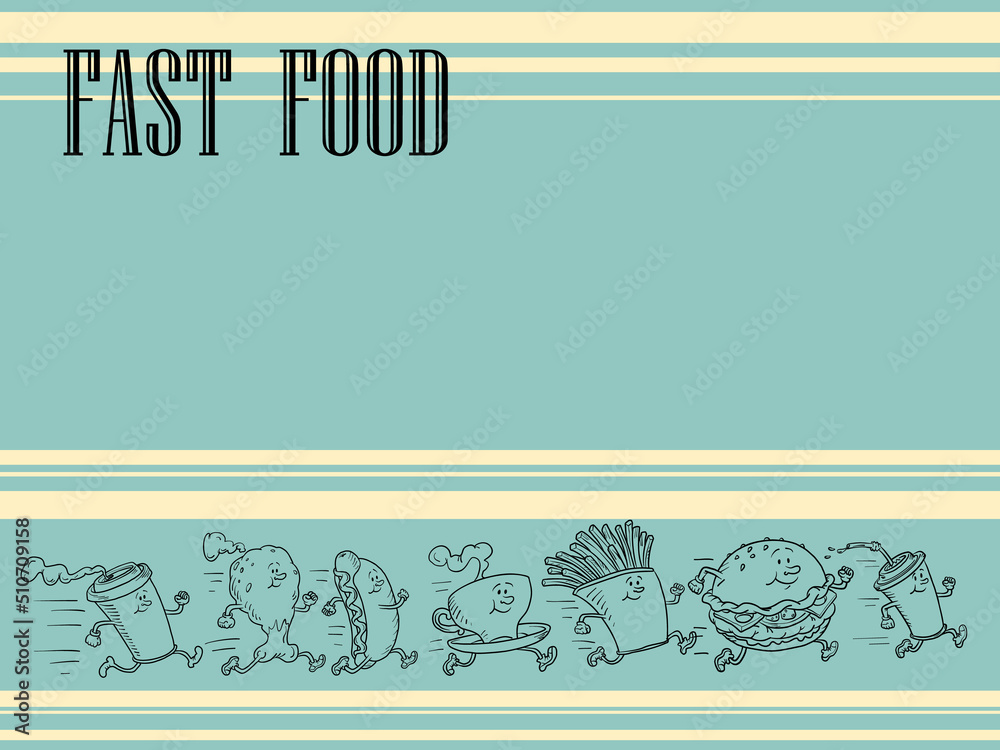Fast food products restaurant menu background. Burger fries drink cola ...