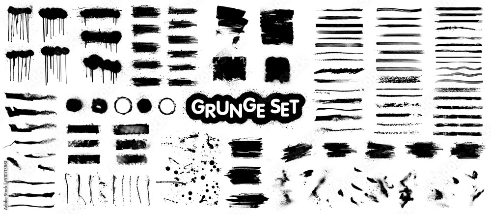 Set textures elements of ink paints. Grunge set with dirty artistic box ...
