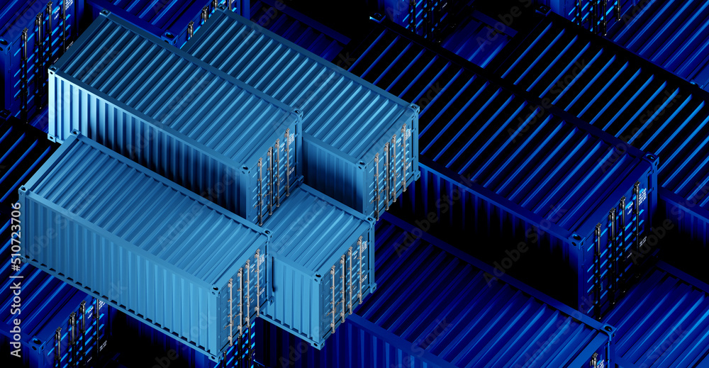 Container background. Sea freight containers of different sizes. Blue ...