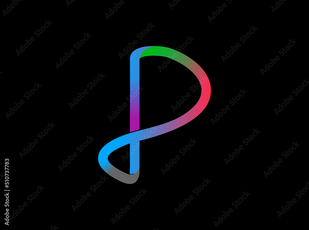 P lettering logo with abstract infinity symbol concepts. neon blue and ...