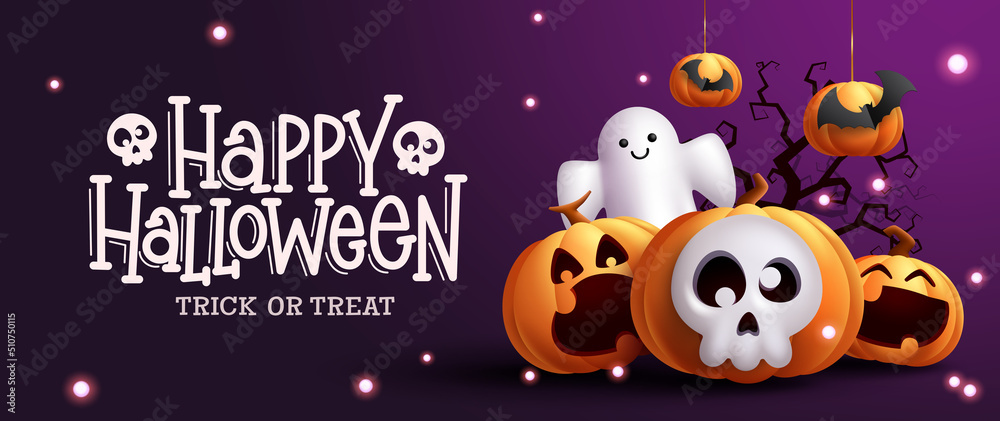 Halloween party vector design. Happy halloween greeting text with ghost ...