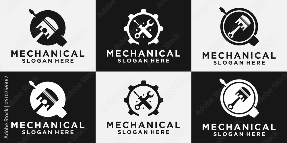 mechanic logo, vehicle and industrial engine repair logo. design ...