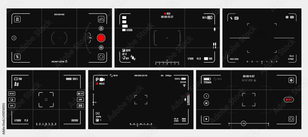 Video and photo camera viewfinder screen or display frames, vector cam ...