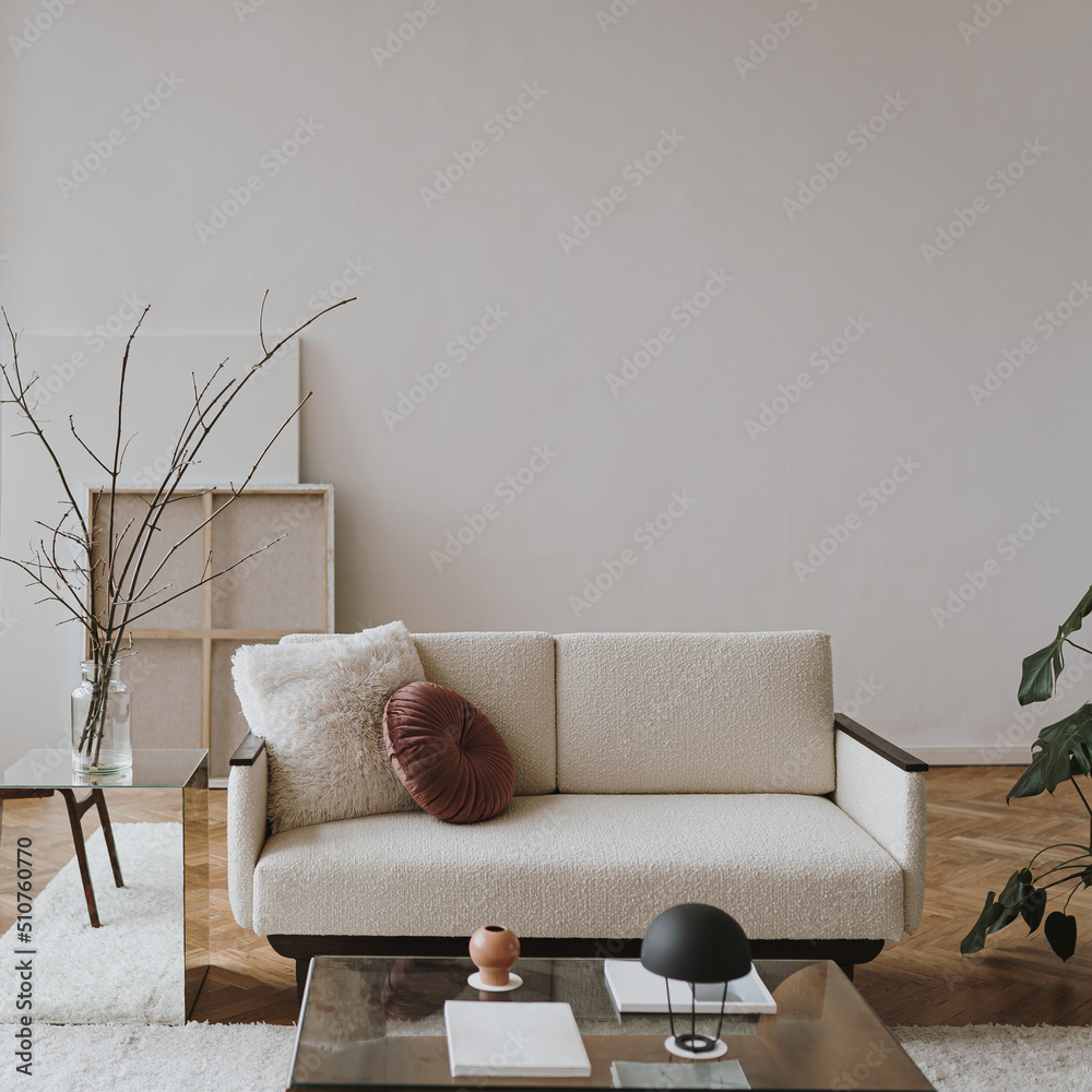 Aesthetic modern Scandinavian home interior design. Elegant living room ...