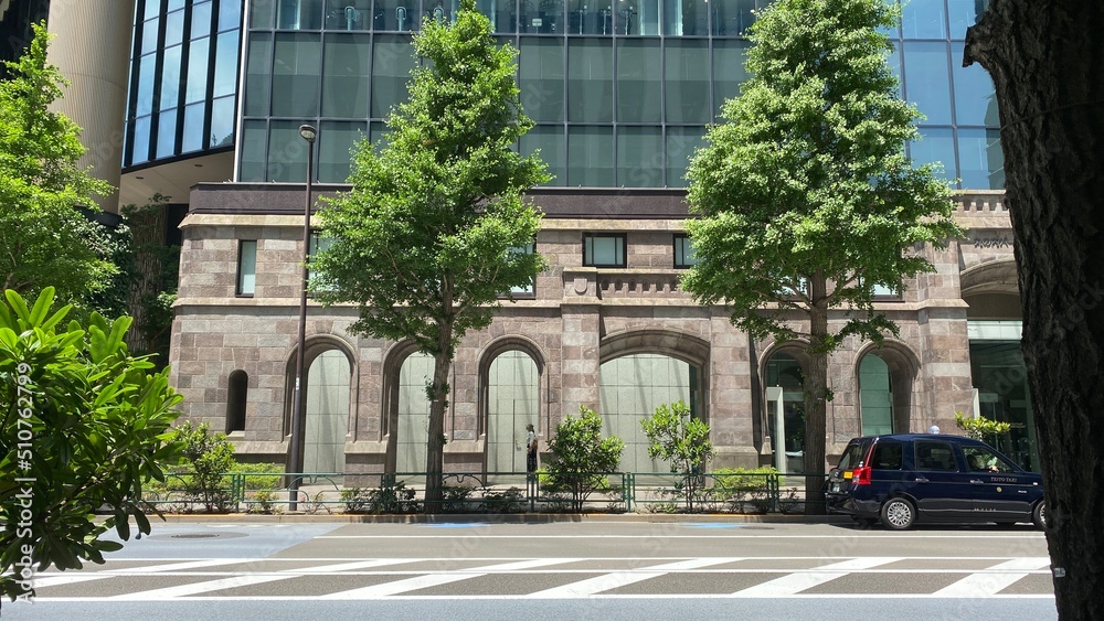 Old vintage structure look and new modernist buildings in the back ...