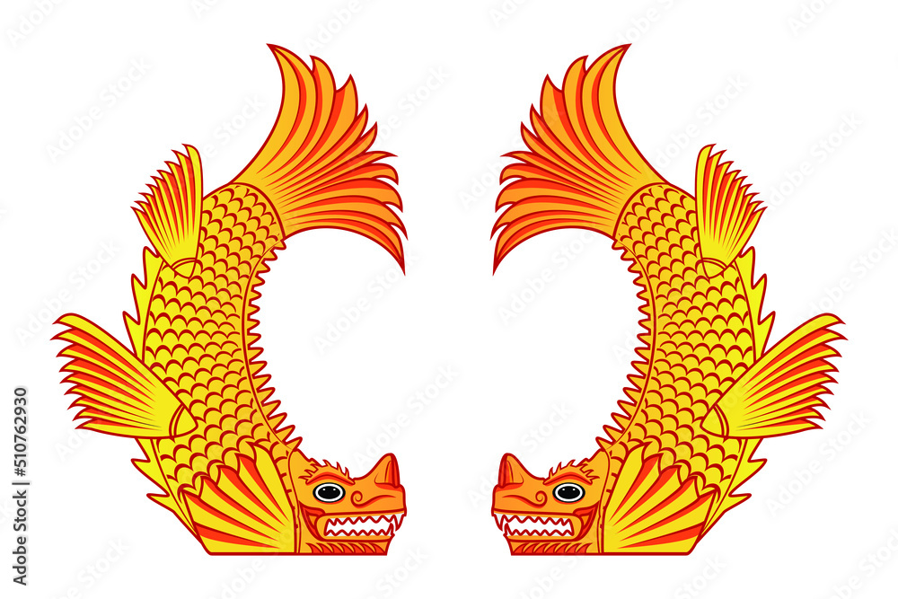 Line art vector of Chinese or Japanese legendary creature sculpture on ...