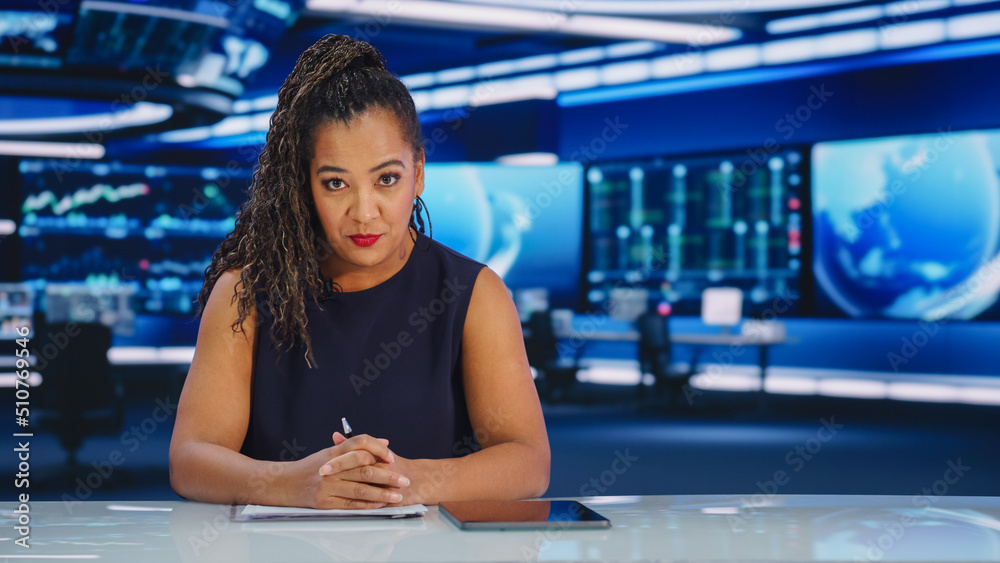 Split Screen TV News Live Report: Female Anchor Talks, Reporting ...