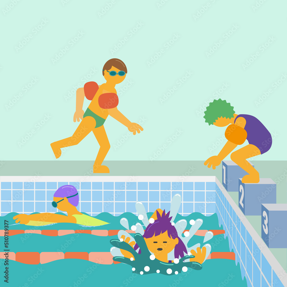 Children playing and jumping into the water in a swimmingpool. Stock ...