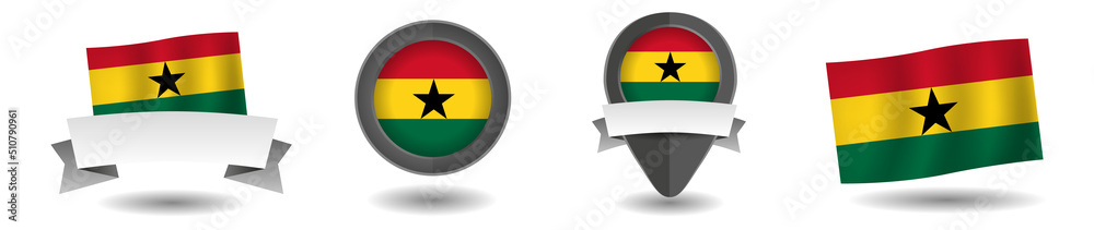 Ghana flag vector collection. Pointers, flags and banners flat icon ...