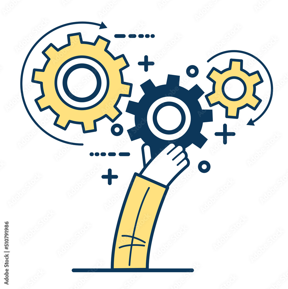 People hands hold gears. Business start up concept. Symbol of ...