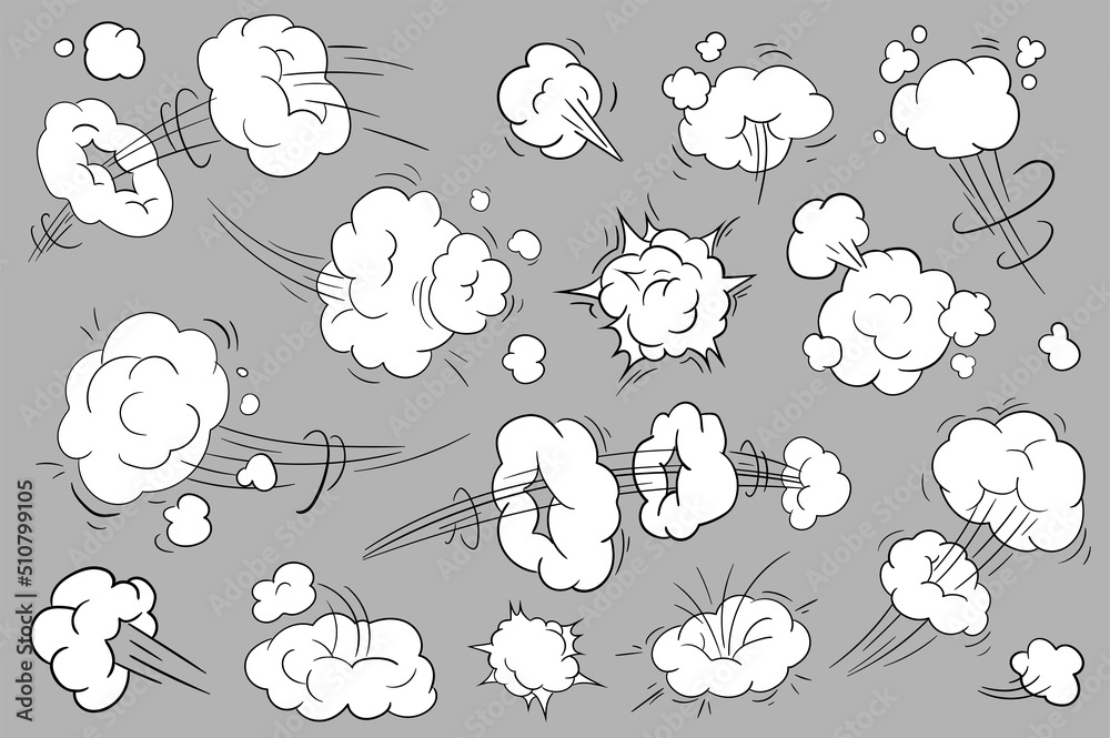 Motion effects in cartoon style set isolated elements. Bundle of cloud ...