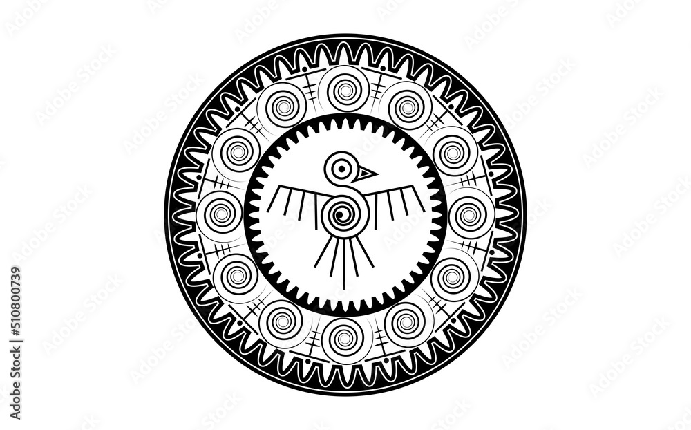 Aztec Bird round frame sign isolated ancient religion symbol. Vector ...