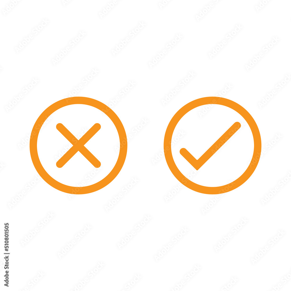 eps10 orange vector cross and check mark icon in simple flat trendy ...